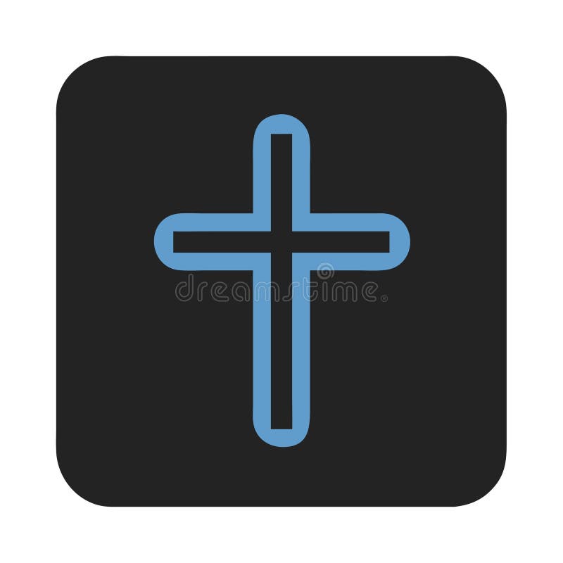Blue Outline Cross Symbol on Black Square Background for Religious ...