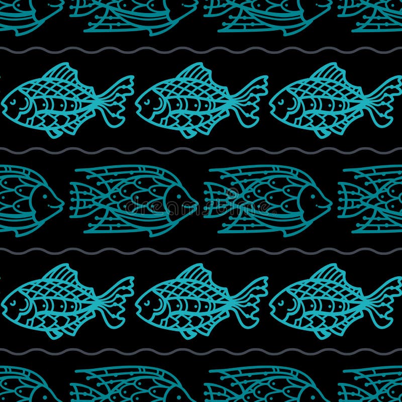 Vector Seamless Underwater Fish Pattern. Stock Vector - Illustration of ...
