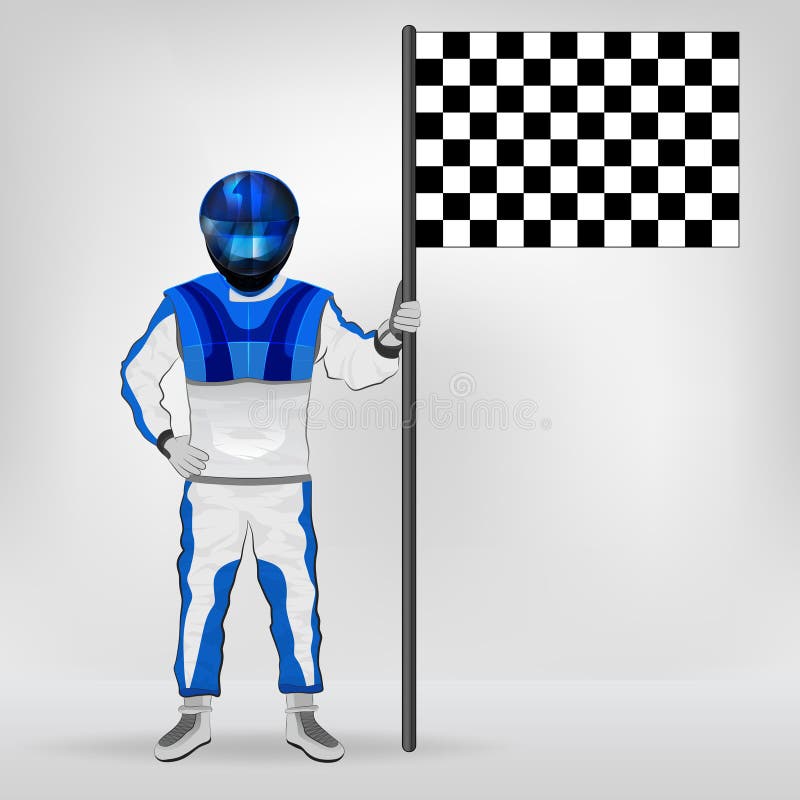 Blue Overall Standing Racer Holding Checked Flag Vector Stock Vector ...