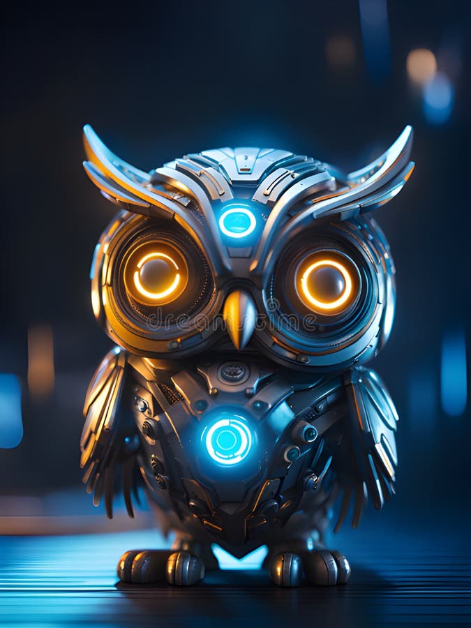 Blue Owl Robot on a Black Background Stock Illustration - Illustration ...