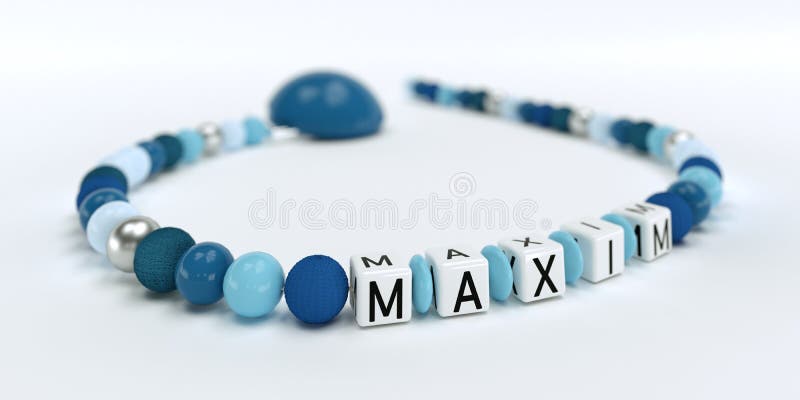 A Blue Pacifier Chain for Boys with Name Maxim Stock Photo - Image of ...