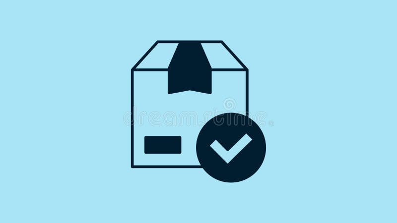 Blue Package Box with Check Mark Icon Isolated on Blue Background ...