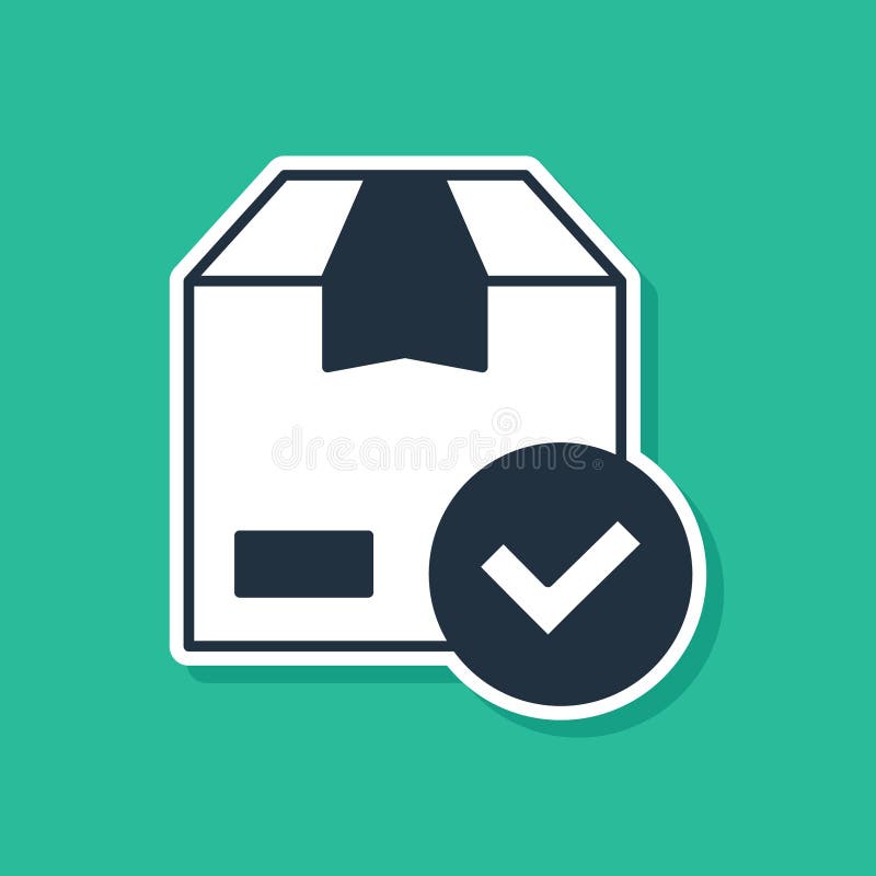 Blue Package Box with Check Mark Icon Isolated on Green Background ...
