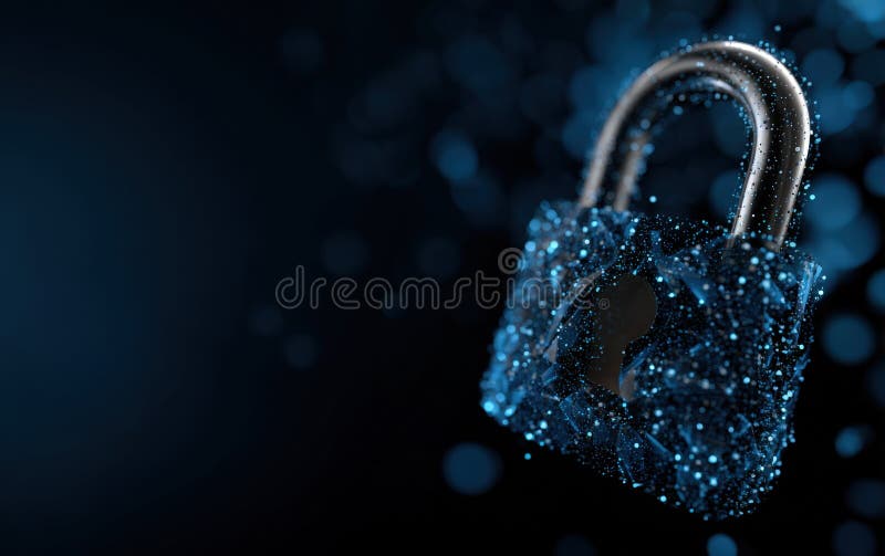A Blue Padlock Constructed from Dots Appears on a Dark Blue Background ...