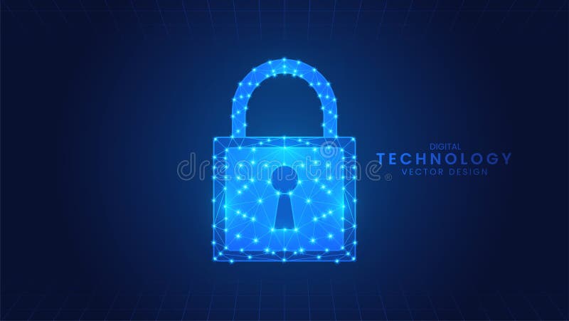 Blue Padlock, Cyber Security Digital. Lock Symbol in Low Poly Style ...