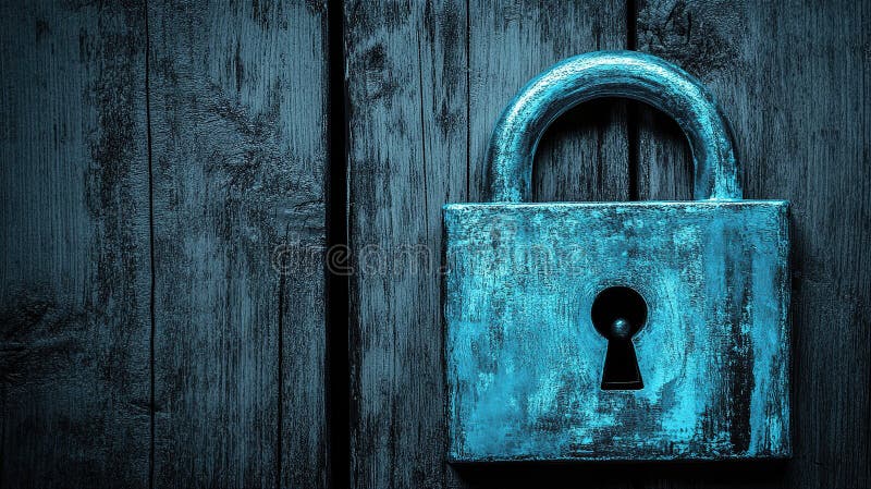 Blue Padlock on Dark Wood, Security Concept Stock Photo - Image of ...