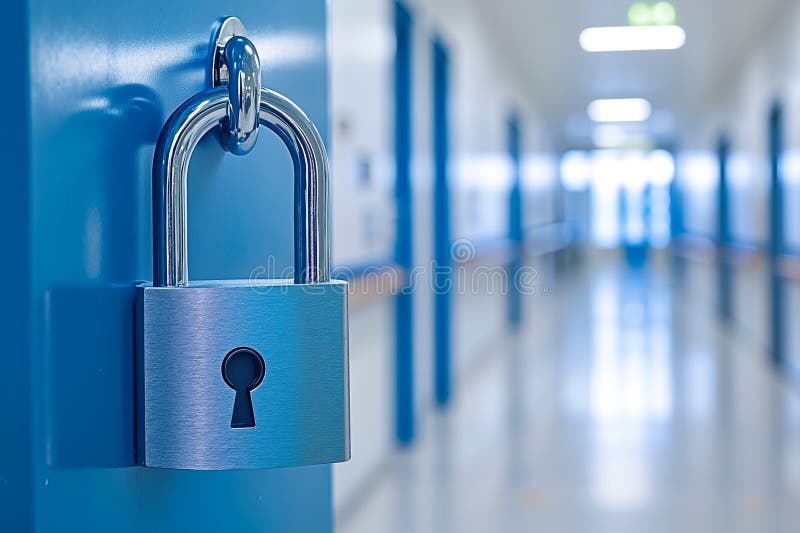 A Blue Padlock on a Blue Door in a Hallway Stock Photo - Image of hall ...