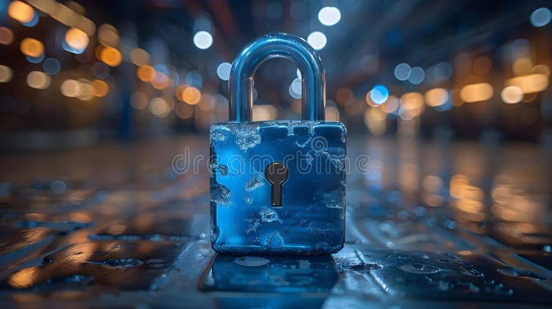 Blue Padlock Glows: Cyber Security Shield. Concept Cyber Security, Blue ...