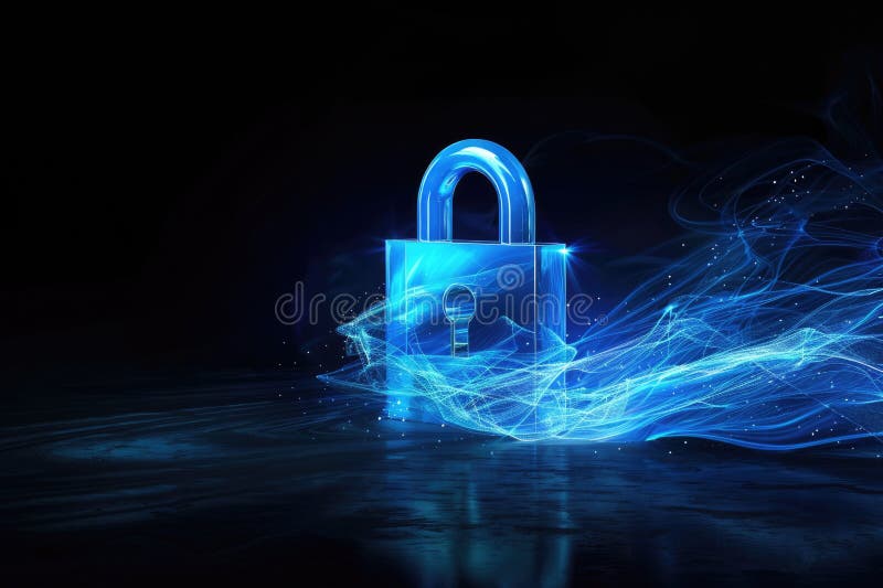 Blue Padlock with Keyhole Digital Icon on Black Background. Personal ...