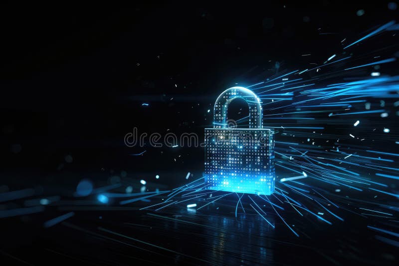 Blue Padlock with Keyhole Digital Icon on Black Background. Personal ...