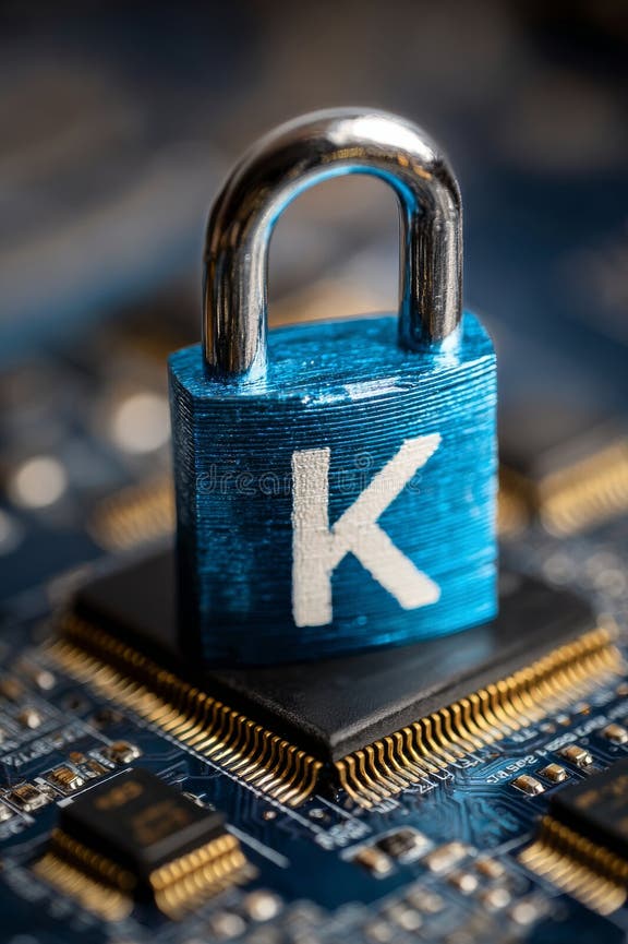 Blue Padlock with Letter K Placed on Electronic Circuit Board with ...