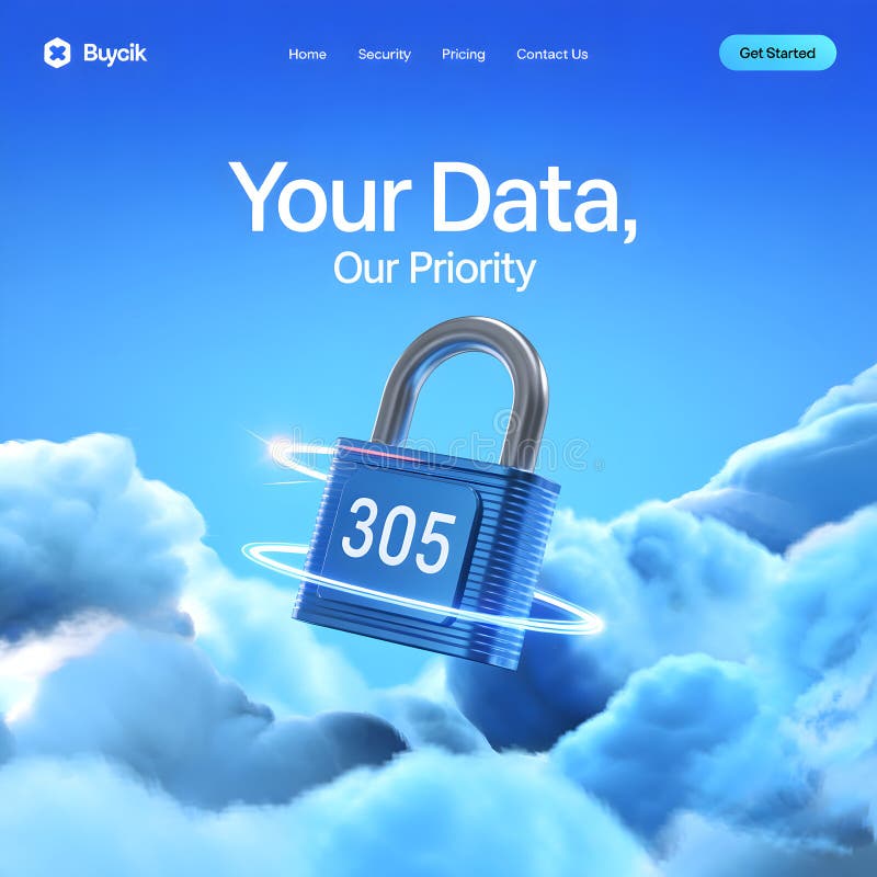 Blue Padlock Floating among Clouds Security Data Protection Stock ...