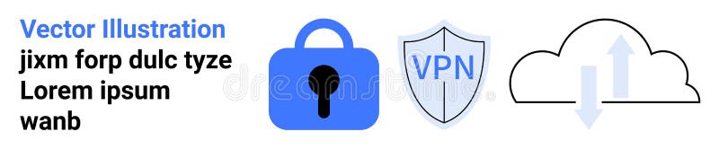 Internet Security Elements Including Lock, VPN Shield, and Cloud ...