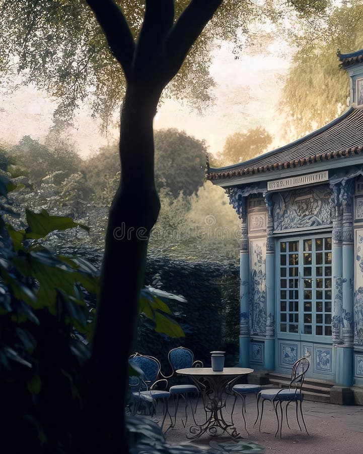 A Blue Pagoda in a Forest with a Tree in the Background. Stock ...