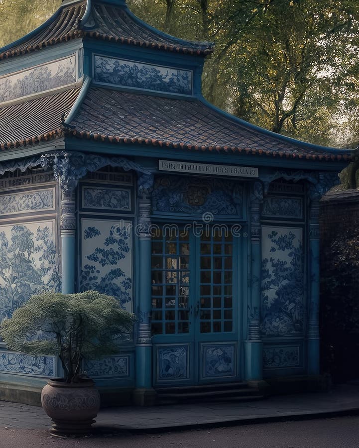 A Blue Pagoda in a Forest with a Tree in the Background. Stock ...