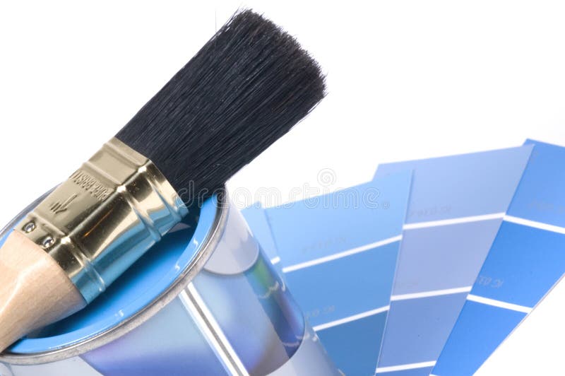 Color Swatches, a Can of Paint and a Paintbrush Stock Image - Image of ...