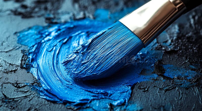 A Blue Paint Brush is on a Blue Paint Canvas Stock Photo - Image of ...