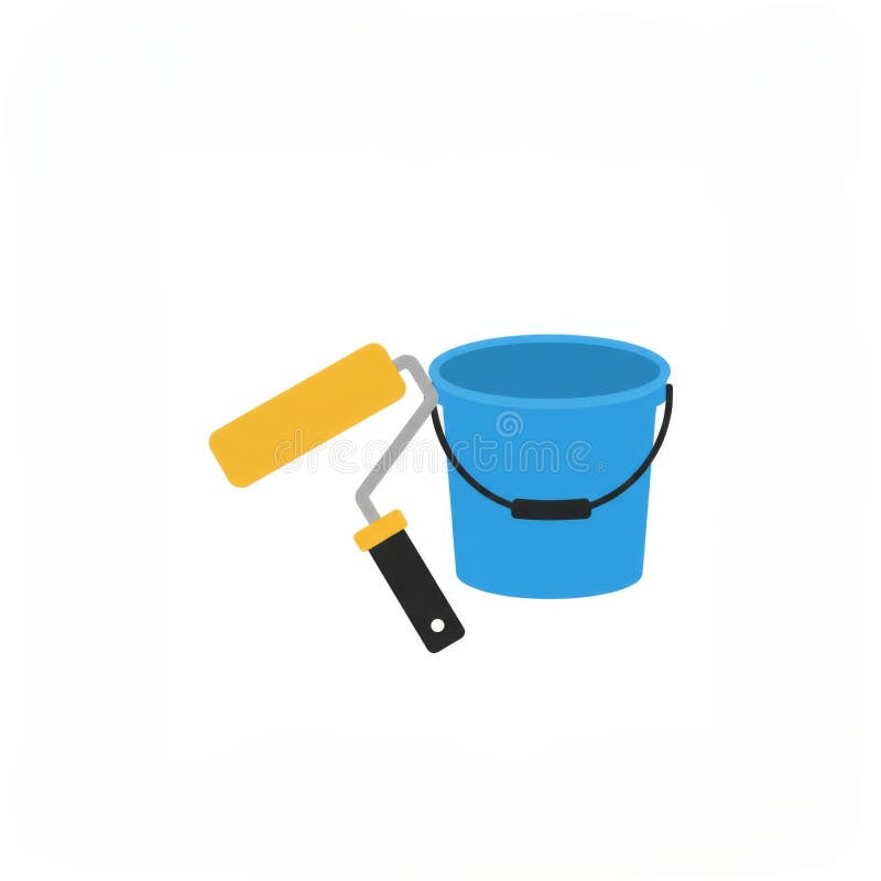 Blue Paint Bucket and Yellow Paint Roller Stock Illustration ...