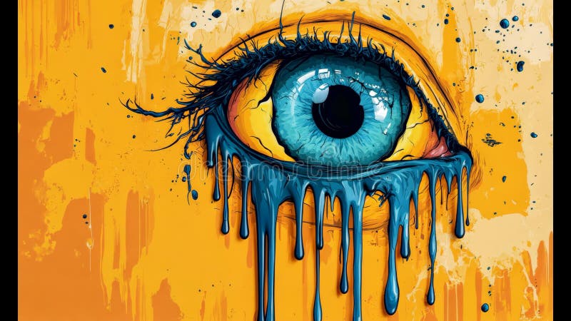 Blue Paint Dripping from a Human Eye on Orange Background Stock Video ...