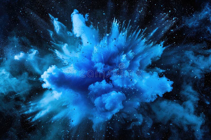 Blue Paint Explosion Splash Abstract Background. Colorful Cloud, Dust ...