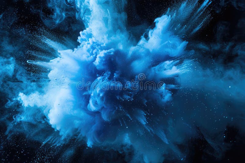 Blue Paint Explosion Splash Abstract Background. Colorful Cloud, Dust ...