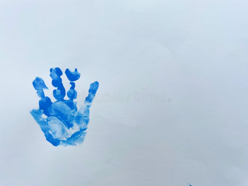 Blue Paint Print of a Child S Hand on a White Background Stock Image ...