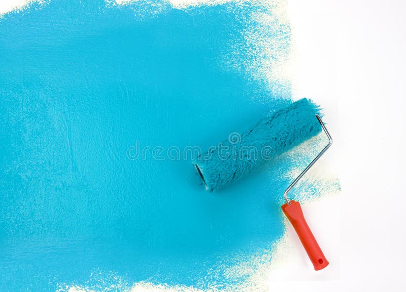 Paint Roller with Blue Paint Stock Image - Image of white, wall: 9837265