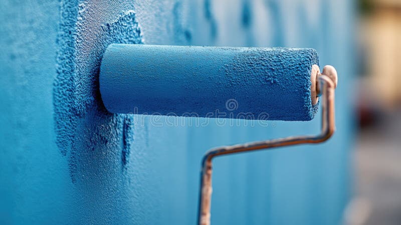 A Blue Paint Roller on a Blue Wall, Ideal for Decorating or DIY ...