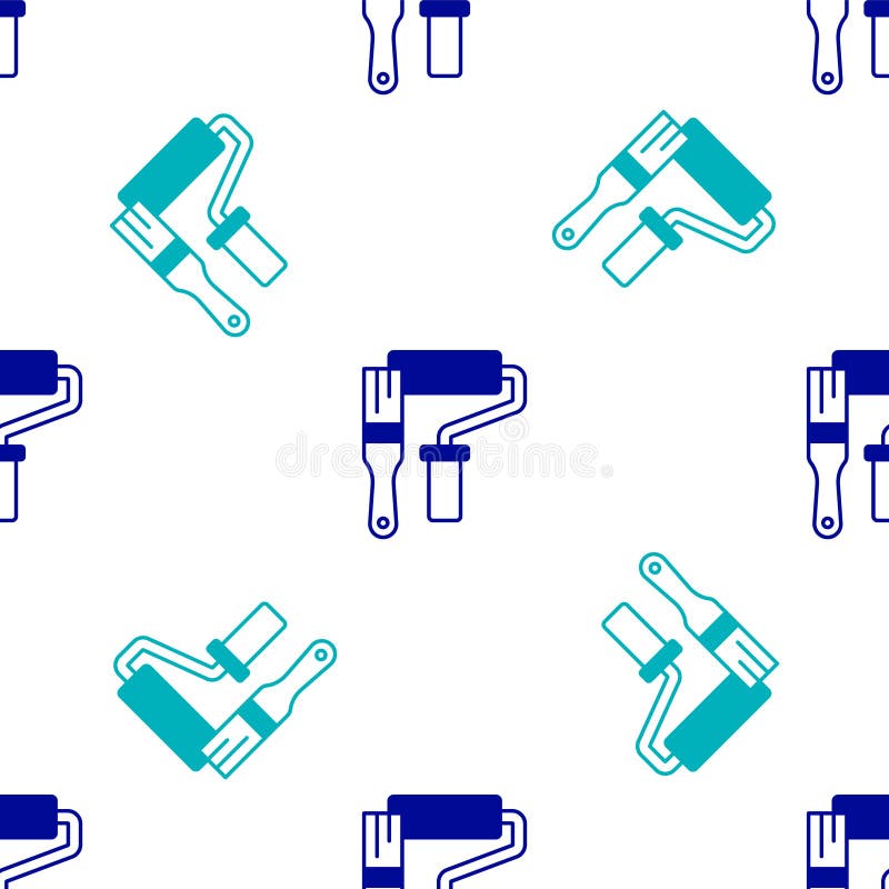 Blue Paint Roller Brush Icon Isolated Seamless Pattern on White ...