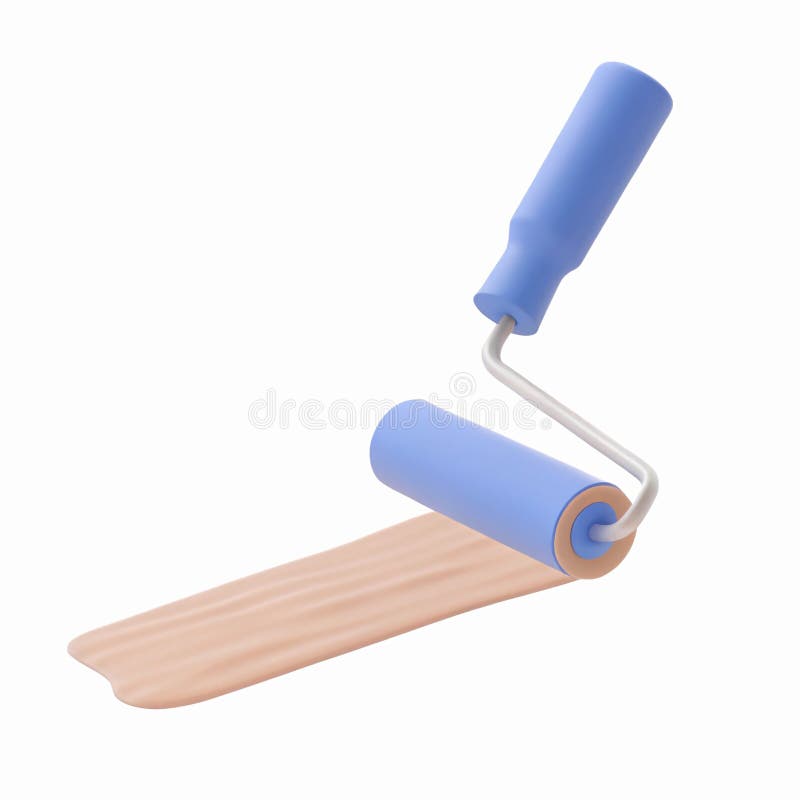 Blue Paint Roller Tool with Beige Paint Stroke on Transparent ...