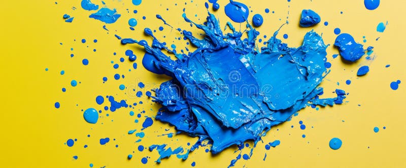 Blue Paint is Scattered Artistically Across a Bright Yellow Background ...
