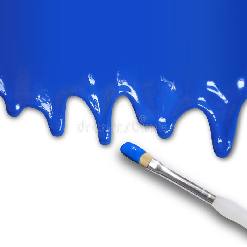 Blue Paint Spill Dripping Down and Paitnbrush Stock Image - Image of ...