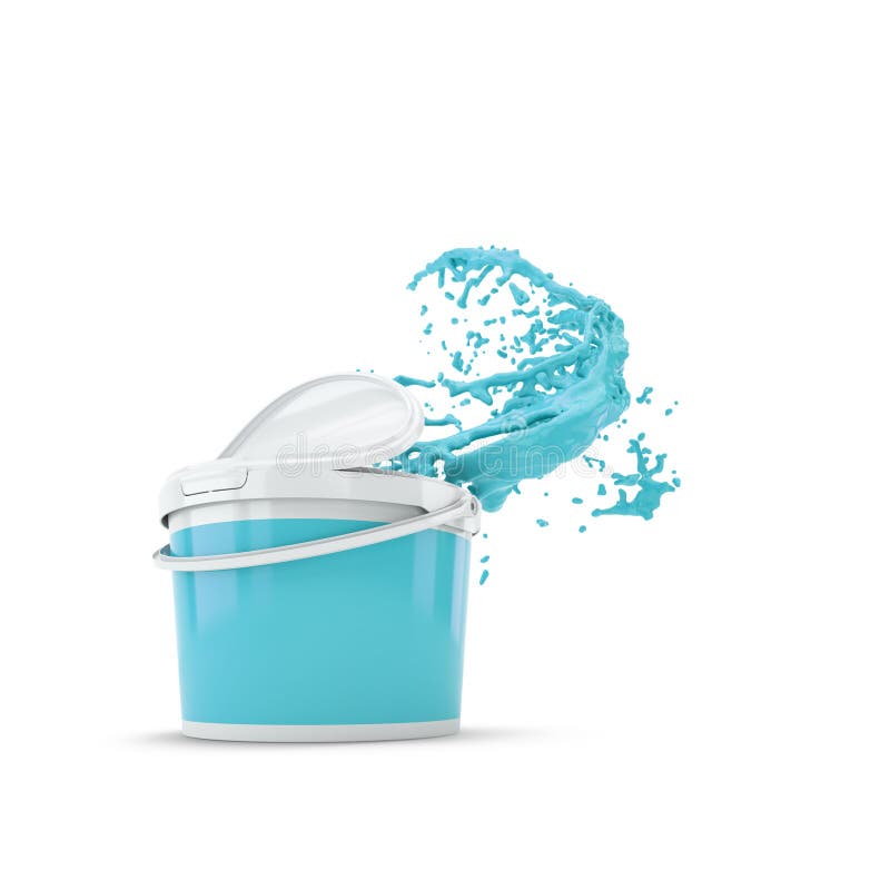 Blue Paint Splashing Out of Plastic Can. Over White Stock Illustration ...