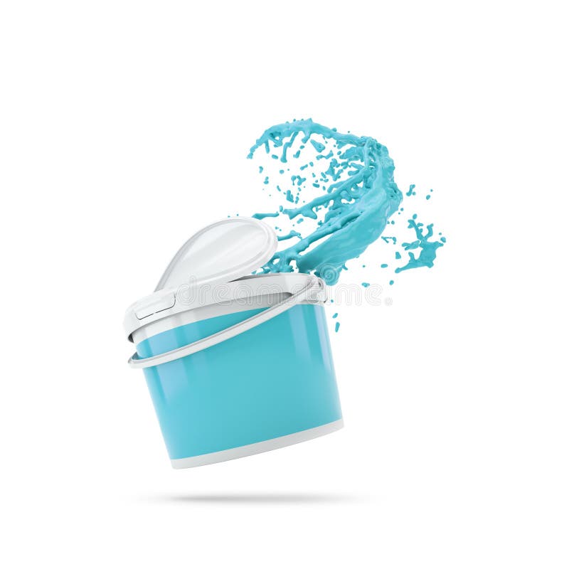 Blue Paint Splashing Out of Plastic Can. Over White Stock Illustration ...
