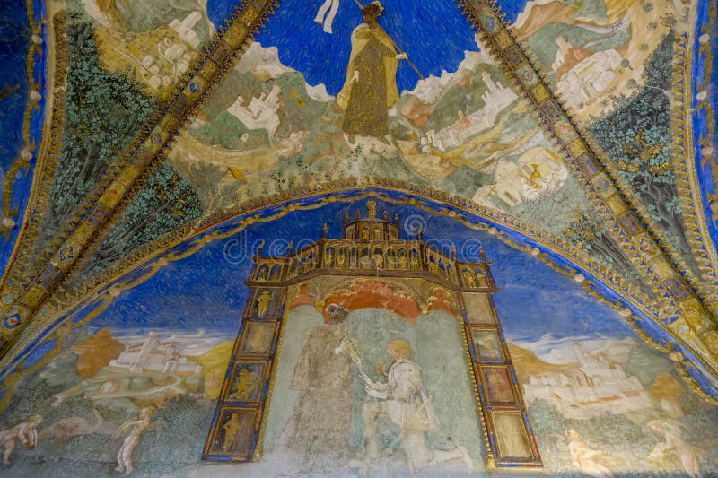 Blue Painted Ceiling, Interior of the Castle Torrechiara in Langhirano ...