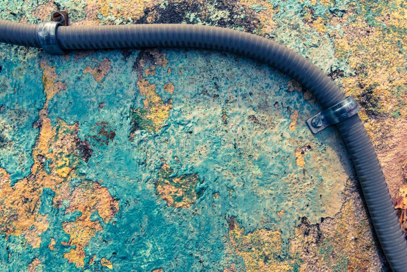 Blue Painted Concrete with Electrical Conduit Stock Photo - Image of ...