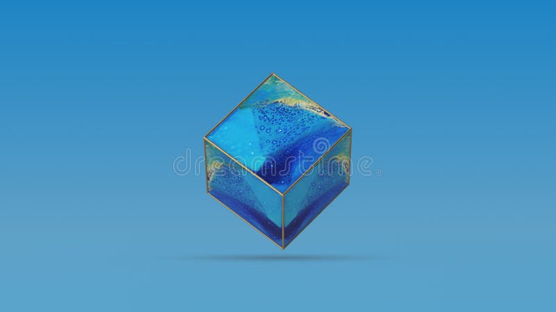 Blue Cube Disappears, Close-up. Abstract Animation, 3d Render Stock ...