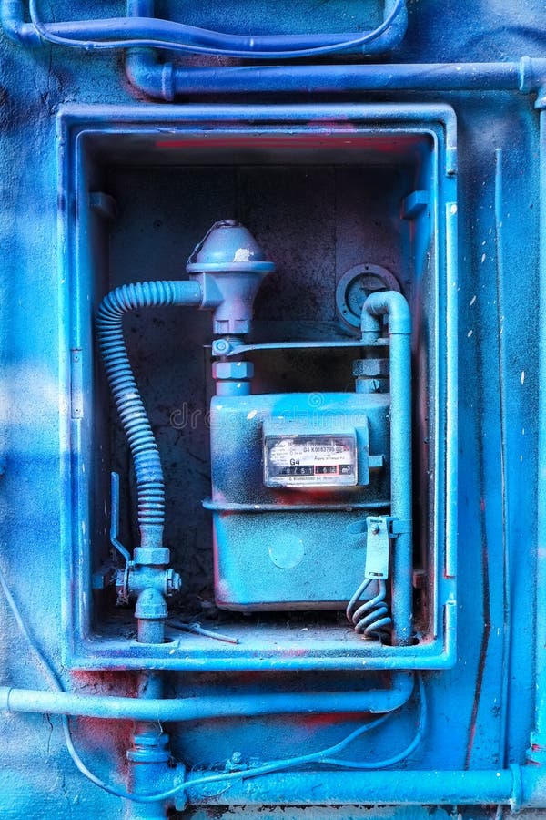 Blue painted Gas Meter stock image. Image of house, fuel - 41763403
