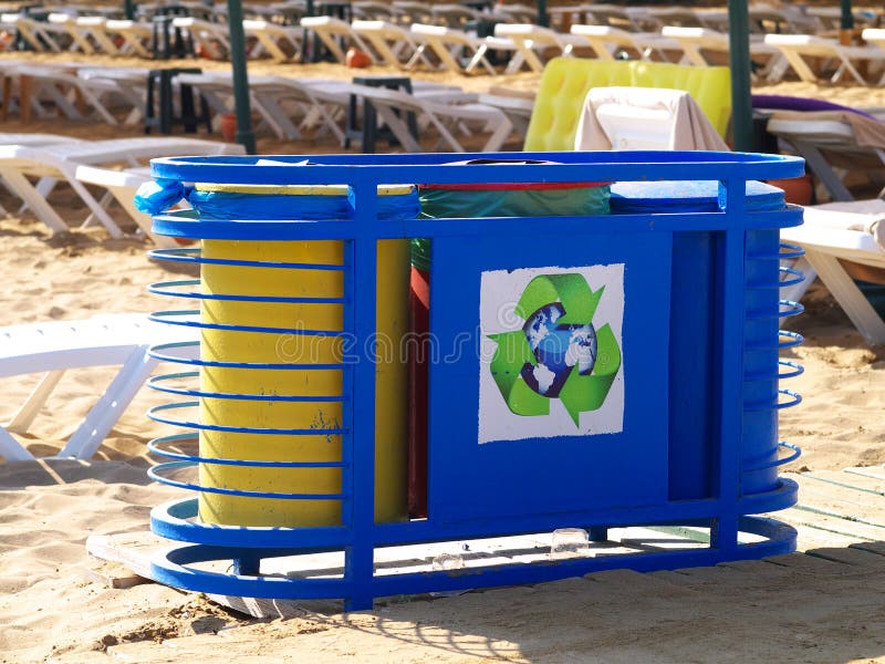 Recycling bins beach stock image. Image of colorful - 102589639