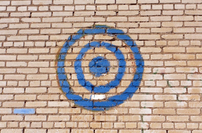 Target on the Red Brick Wall. Graffiti. they Hit the Target with a ...