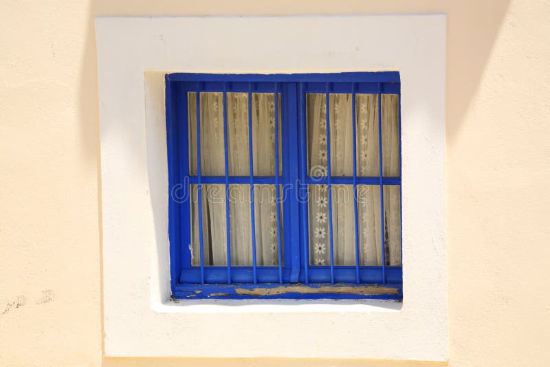Blue painted window stock image. Image of nets, cephallenia - 7597387