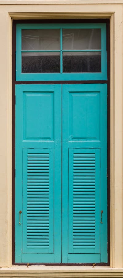 Blue Painted Window in Wall Building Stock Photo - Image of frame ...