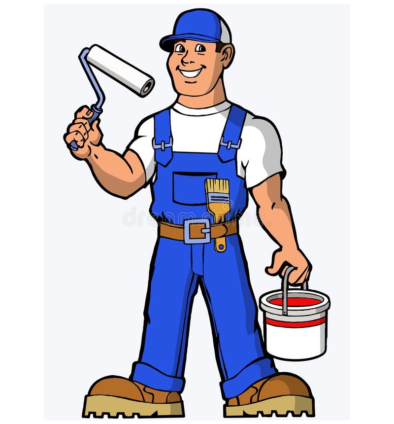 Painter Cartoon Character Blue Handyman Illustration Low Cartoon ...