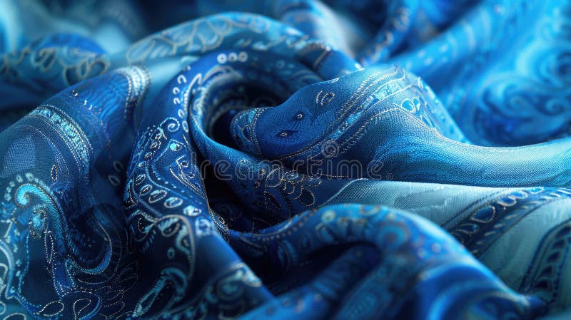 Blue Paisley Print Fabric Close Up Stock Photo - Image of decorative ...