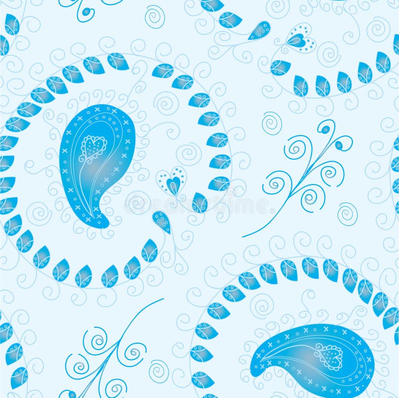 Blue Paisley Decorative Vector Pattern Stock Vector - Illustration of ...