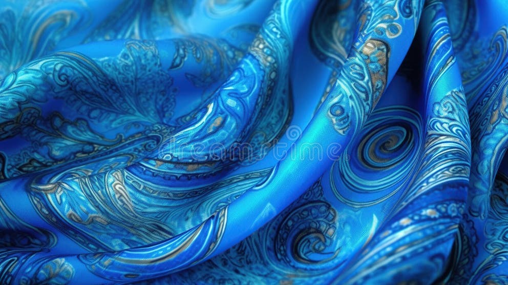 Blue Paisley Silk Chiffon Mod Fabric , AI Generated Image Stock ...
