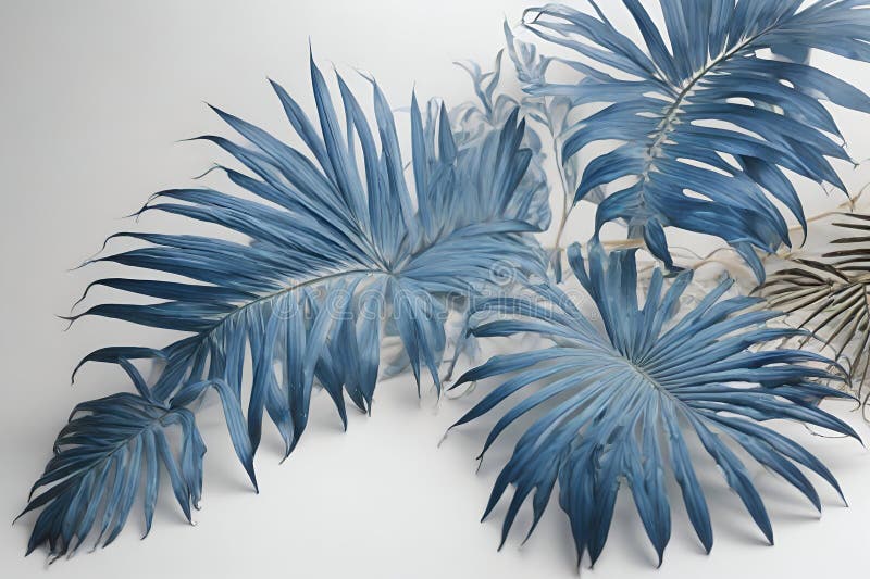 Blue Palm Leaves on a White Background Stock Illustration ...