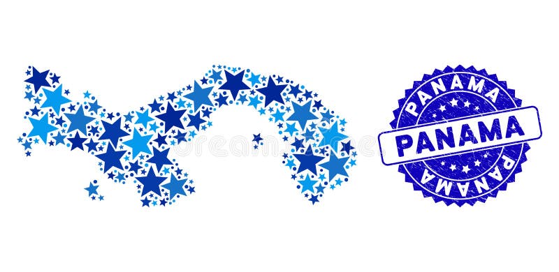 Blue Star Panama Map Composition and Textured Seal Stock Vector ...