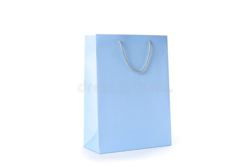 Blue paper bag isolated stock photo. Image of surprise - 153575770