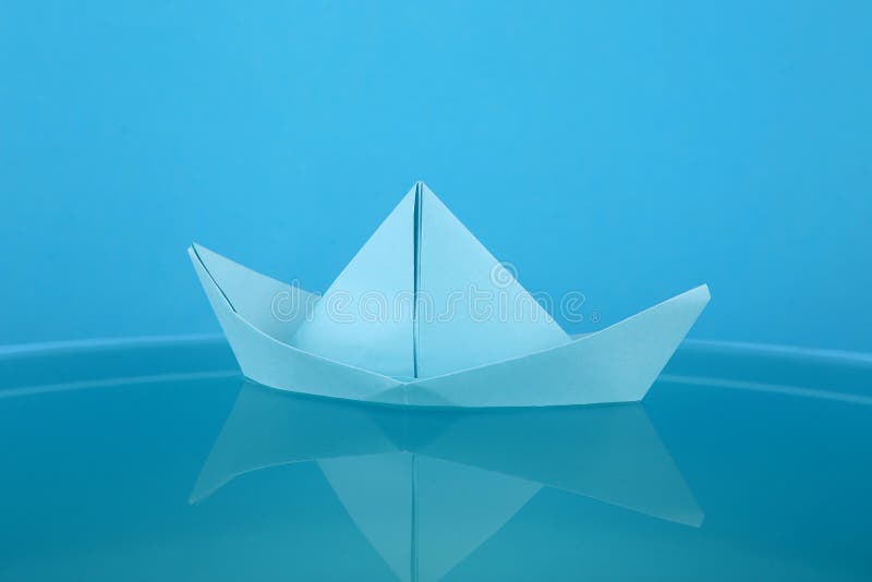 Blue paper boat. stock image. Image of sailing, symbol - 90028035